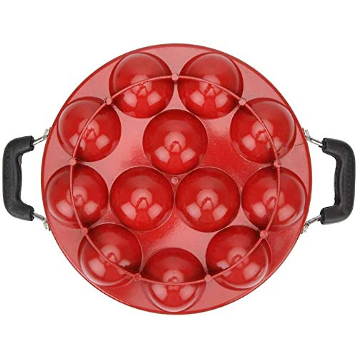 Non-Stick 12 Cavity Appam Patra Paniyarakkal,Nonstick cookware Appam Patra Paniyaram with Stainless Steel Without Lid 12 Cavity (Red with Handle)