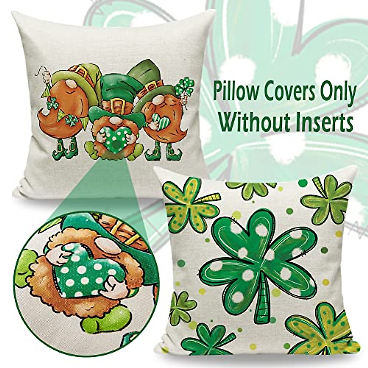 CARRIE HOME St Patricks Day Gnome Throw Pillow Covers 18x18 Set of 2 Green Lucky Shamrock Pillow Covers Saint Patricks Day Gnome Decor for Home Couch and Sofa