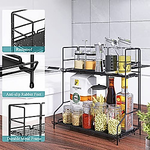 2 Tier Bathroom Organizer Countertop, SAUCE ZHAN Vanity Organizer Countertop with Shelf Liners, Spice Rack Organizer for Kitchen, Counter Storage Shelf for Bathroom Counter, Bedroom, Black