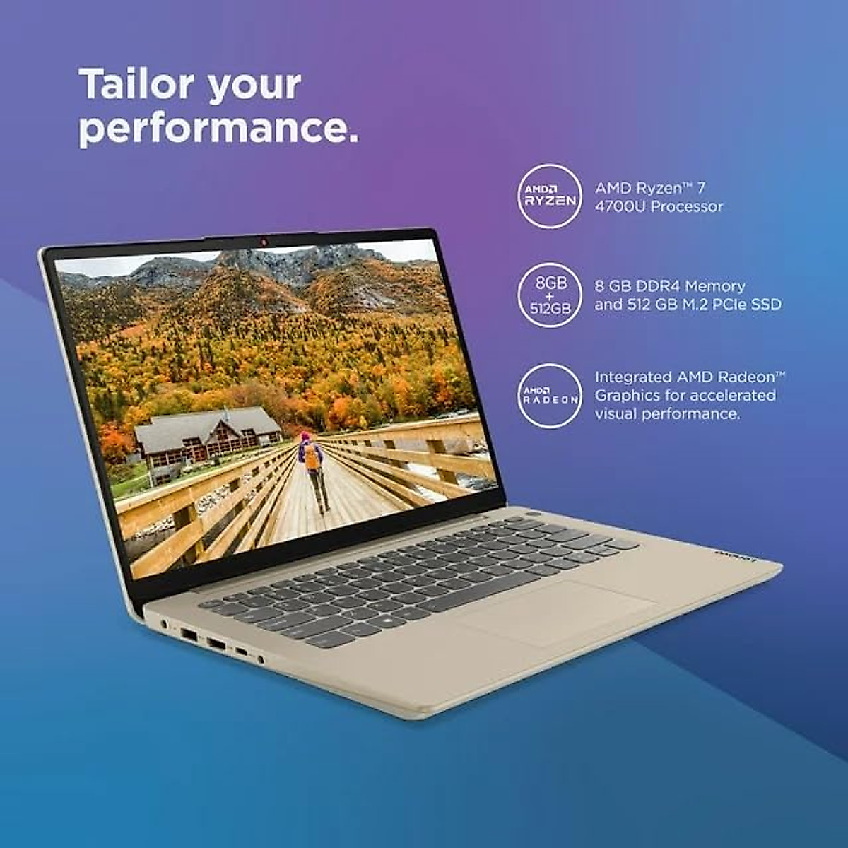 Lenovo Ideapad 3 Laptop, 14 Inch FHD Display, AMD Ryzen 7 5700U 8-Cores Processor, 8GB RAM, 512GB SSD, AMD Radeon Graphics, WiFi 6, Bluetooth, Windows 11 Home