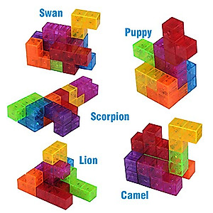 WorWoder Kids Magnetic Building Blocks Magic Magnetic 3D Puzzle Cubes, Set of 7 Multi Shapes Magnetic Blocks with 54 Guide Cards, Intelligence Developing and Stress Relief Fidget Toys for Kids Adults