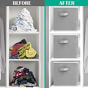 IJRPLM 8 Pack Storage Cubes,11 Inch Cube Storage Bins,Fabric Foldable Cube Baskets,Collapsible Storage Bins with Handles,Fabric Bins Storage Box For Shelf Organizing Clothes Closet Toys,Grey