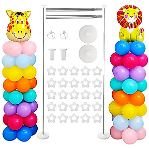 Voircoloria Balloon Stand Kit Set of 2, 7FT Adjustable Height Balloon Column Kit for Floor with Metal Telescopic Pillar for Halloween Thanksgiving Day New Years 2025 Gender Reveal Party Decorations