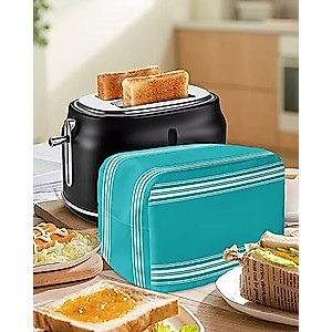 Toaster Cover, 4 Slice Toaster Cover Farmhouse Aqua White Stripe Kitchen Small Appliance Covers, Dust and Machine Washable Bread Maker Cover (12w X 11d X 8h)