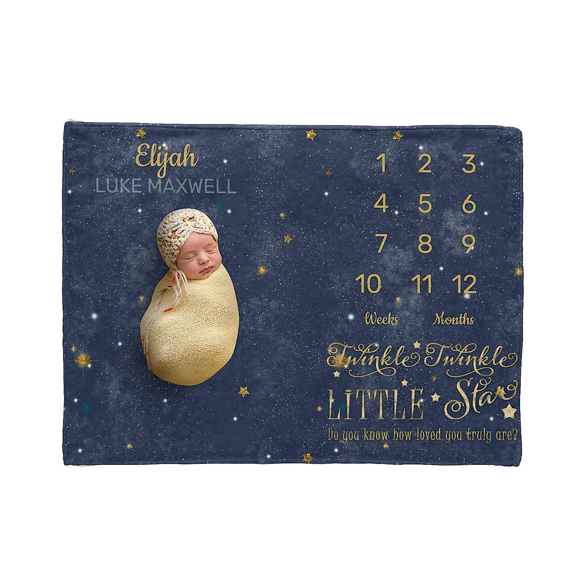 customjoy Personalized Baby Milestone Blanket with Name,Customized Twinkle Little Star Monthly Fleece Blankets for Girls 30in(w)x40in(L)