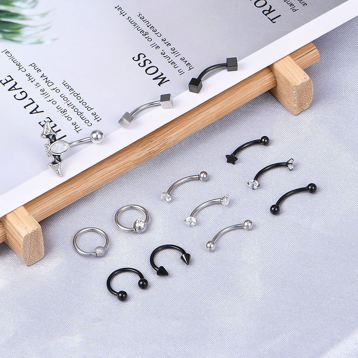 Anicina 16G Eyebrow Rook Curved Barbell Piercing Jewelry Surgical Steel Rings Rook Earrings for Women Horseshoe Rook Eyebrow Septum Piercing Hoop Silver Black