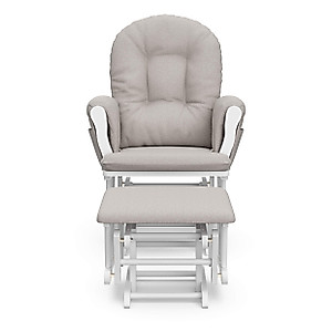 Storkcraft Premium Hoop Glider and Ottoman (White Base, Taupe Swirl Cushion) – Padded Cushions with Storage Pocket, Smooth Rocking Motion, Easy to Assemble, Solid Hardwood Base