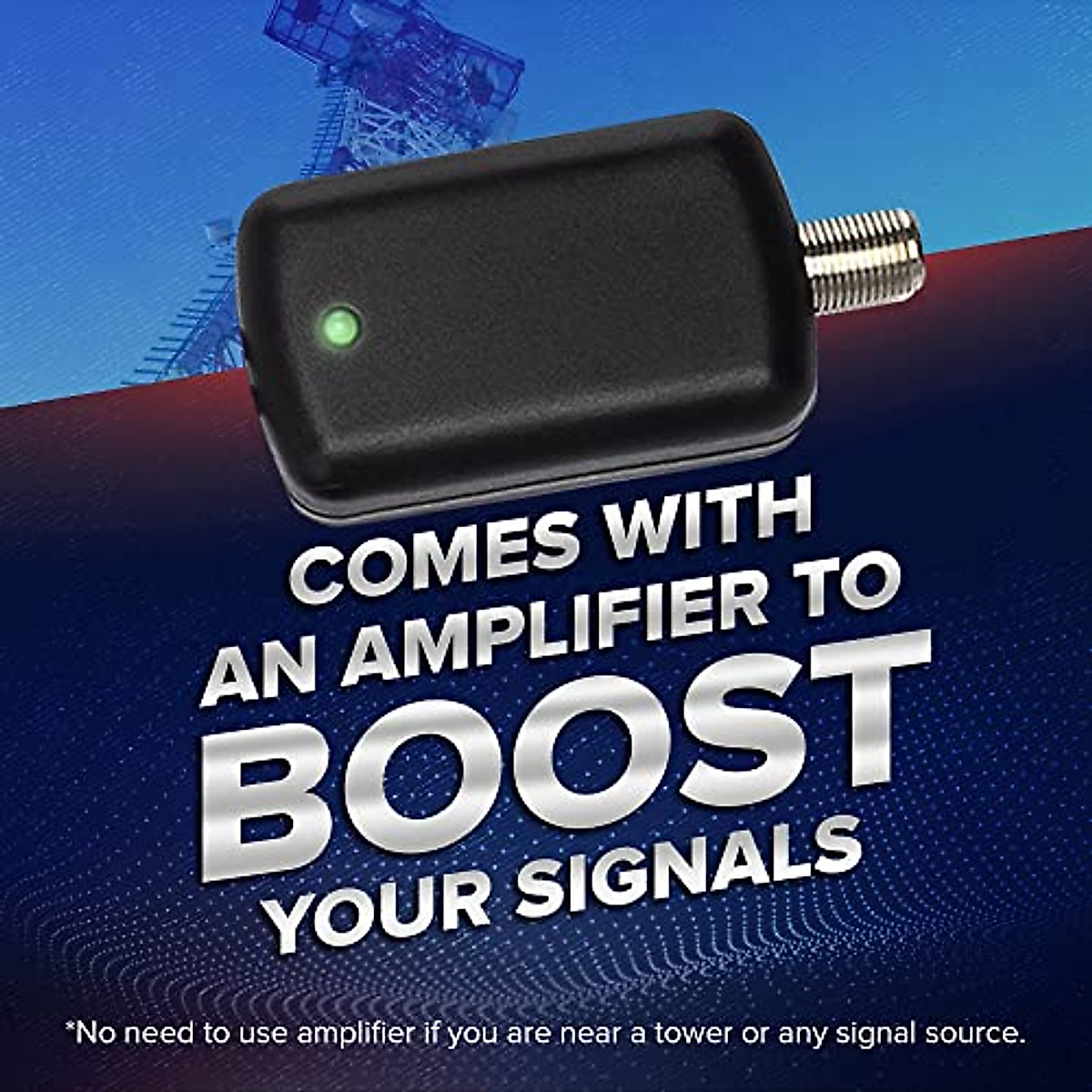 Luxtronic Amplified HD TV Antenna - Round Digital HD Antenna for TV Indoor - with USB Amplifier Signal Booster, Coaxial Cable - Supports 4K 1080p and All TV's