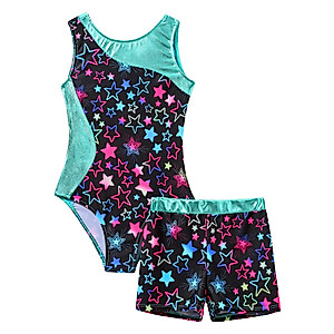 winying Kids Girls Two Piece Unitard Leotard Stretchy Fitness Bodysuit Gymnastic Dancewear Starry Black A 8 Years