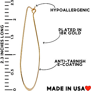 Thin Gold Hoop Earrings for Women - Gold Threader Earrings for Women, 18k Yellow Gold Plated Earrings, Gold Oval Hoop Earrings, Gold Teardrop Earrings for Women, Drop Dangle Gold Earrings for Women