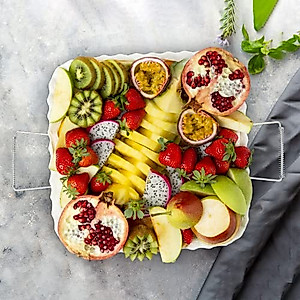 KASSEL Elegant Ceramic Serving Platter with Stand | Square Serving Trays for Entertaining Parties, Catering, and Buffet | Oven Safe Serving Tray and Dessert Display Decor Stand (Large)