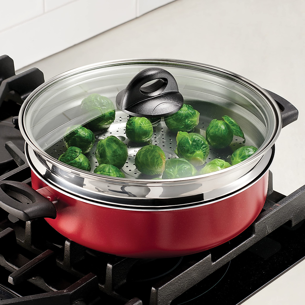 Tramontina 4 Qt Covered Nonstick Pan with Steamer, 80149/134DS