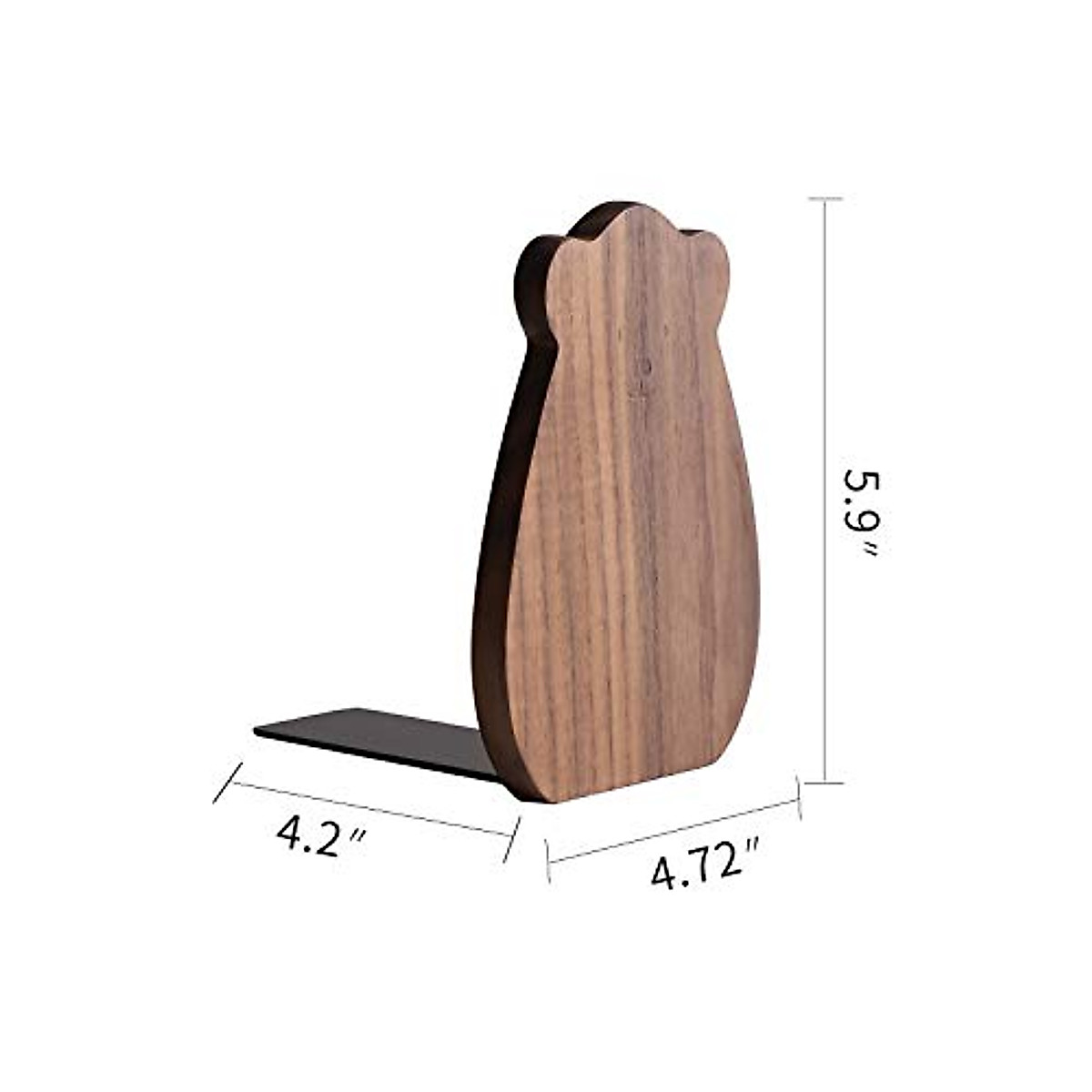 Muso Wood Bookends for Shelves, Decorative Book Ends for Children, Non-Skip Wooden Bookends for Office/Home/School (Walnut 1 Pair)