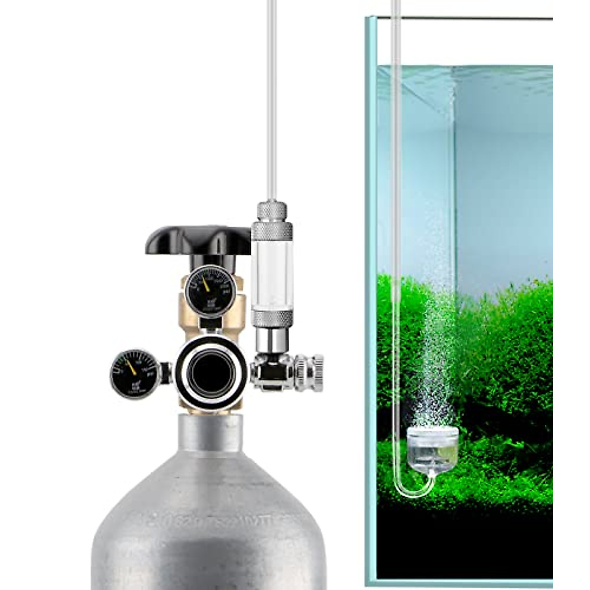 Clscea CO2 Bubble Counter with Check Valve for CO2 Generator Regulator Planted Aquarium Aluminum Alloy Silver