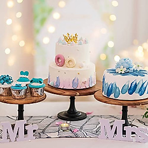 Wood Cake Dessert Stand with Metal Black Matt Base, 8 inches Round Cupcake Holder, Wedding Birthday Party Pedestal Display Plate (Wood, L)