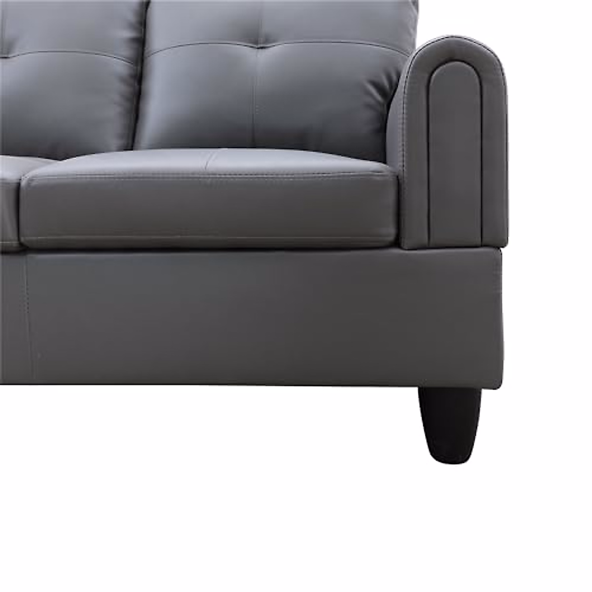 NOTOP 3-Piece Faux Leather L-Shaped Sectional Sofas, Button Tufted Upholstered Couch Set with Left Chaise Longue and Storage Ottoman, for Living Room, Home, Office, Dark Grey