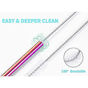 Stainless Steel Straw 10.5'' Long and 0.31" wide Straw, 5 Pack Metal Straw with 1 Reusable Straw Brush Cleaner for Milkshake, Replacement for Starbucks straw (Sliver)