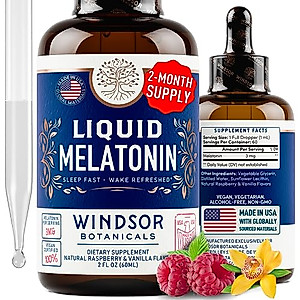 Liquid Melatonin 3mg Drops for Adults and Kids - Max Strength, Sleep Fast, Wake Fresh Sublingual - Vegan Kids Melatonin Liquid for Children Ages 6 and Up - Raspberry Vanilla Flavor Tincture - 2 oz