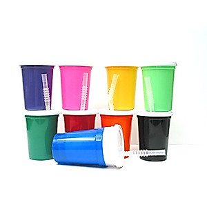 Talisman, Small Plastic Drinking Glasses, Lids and Straws, 12 Ounce, 12 Pack, Mix Colors
