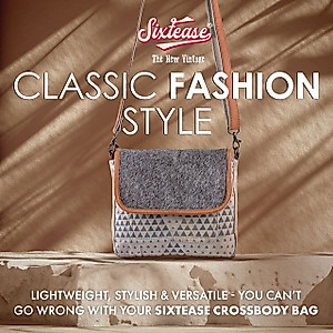 SIXTEASE Crossbody Bag for Women Vintage Style Genuine Leather, Upcycled Canvas, Rug, or Hair On - Cross Body Womens Bags with Inside Zipper Pockets - Triangular Fusion