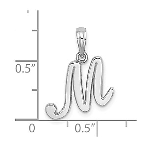 Solid 10K White Gold M Script Initial Letter Alphabet Charm Pendant