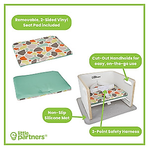 Little Partners® 3-in-1 Wooden Learning Booster Seat for Toddlers - Converts to Step Stool for Kids - Seat Cushion, Silicone Mat, and Booster Chair with Safety Straps - Feeding Chair (White)