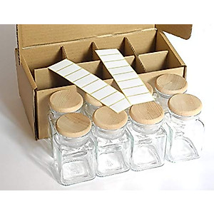 Kirrex Glass Spice Jars with Wooden Lid, 5oz (8 Jars)