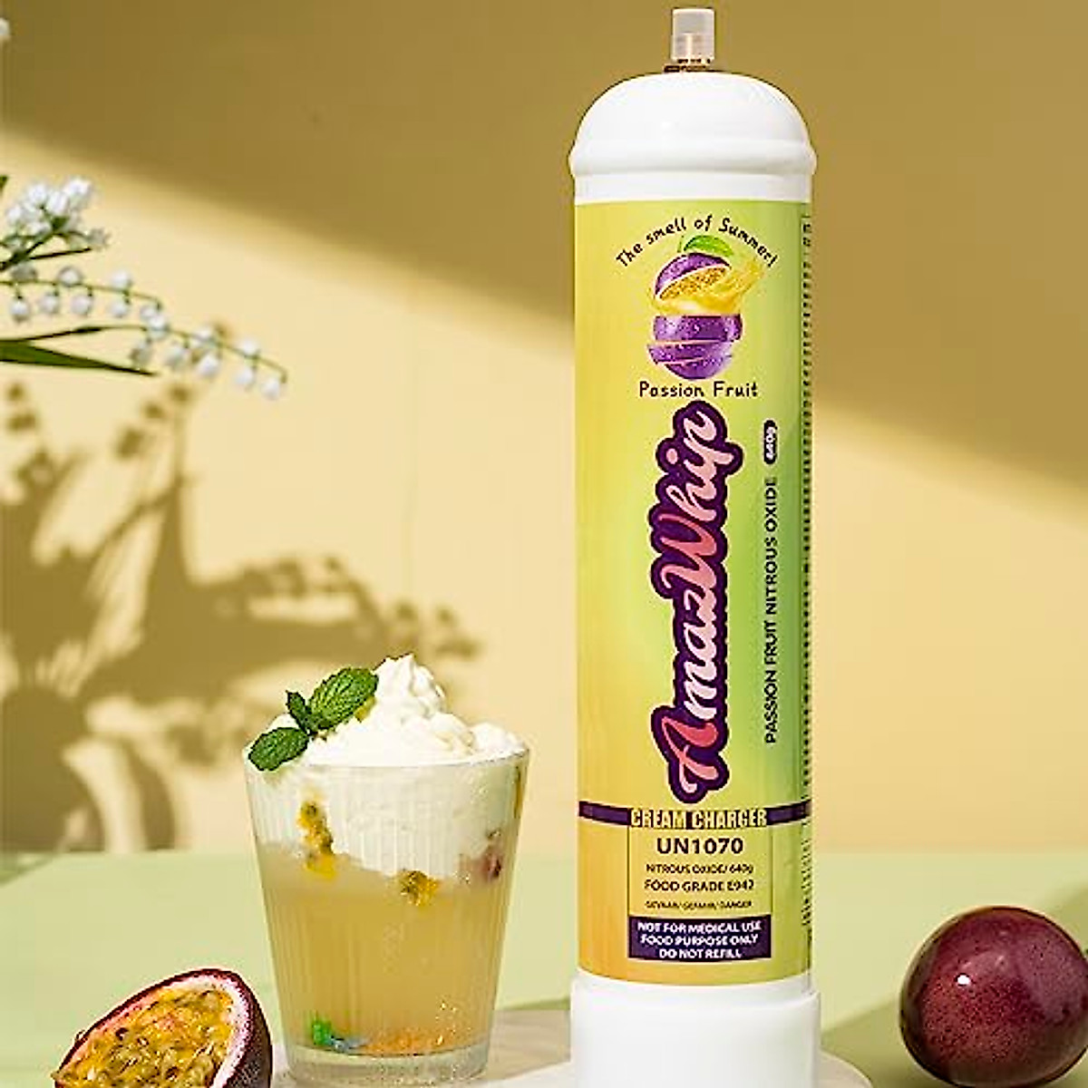 AmazWhip 0.95L 640 Gram Passion Fruit Flavor Whipped Cream Charger Cartridge Tank for Cream Charger Dispenser (1 cylinder)