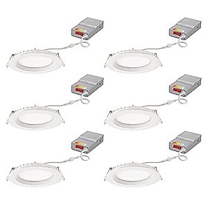 Juno WF6 REG SWW5 90CRI CP6 MW M2 Canless Wafer Recessed LED Downlight, Shallow Regressed Baffled Trim Style, 6-Inch, Matte White, 6-Pack