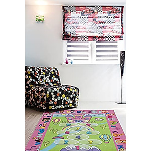 Ottomanson Machine Washable Wrinkle Free Hopscotch Princess Design Cotton 4x6 Kid's Area Rug for Playroom, Kid's Room, Bedroom, Kindergarten, 4' x 6', Pink