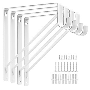 AYAYGD 4PCS Heavy Duty White Closet Rod Brackets 11 x 11 Inch,1-3/8Inch Diameter Shelf and Rod Bracket Holder for Home and Closet Decor, Wall Mount Closet Pole Supports Bracket Hook with Screws