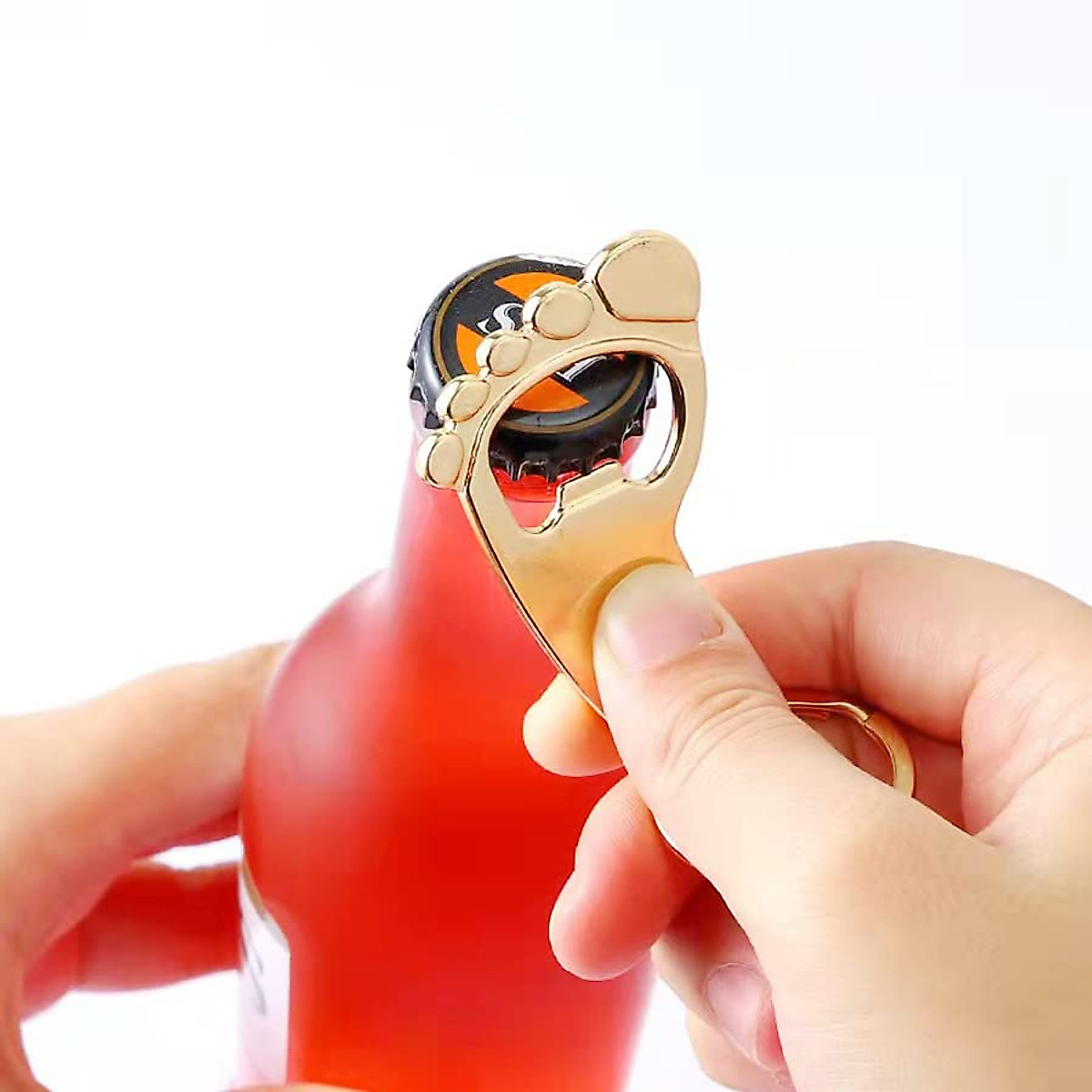 ARFUKA Bottle Opener Keychain Mini Foot Pendant Soda Beer Bottle Opener Keyring Beverage Bottle Opener Key Holder Women Men Gift for Baby Shower Birthday Christmas Festival Gold