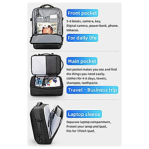 Markryden Laptop Backpack with raincover carry-on travel backpack water-proof expandable backpack with Rain Cover USB Charging Port for School Travel Work Bag Fits 17.3/15.6 Inch Laptop