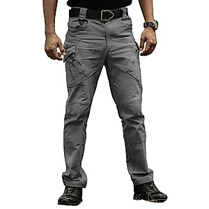 Les umes Mens Cargo Pants Military Tactical Trail Ripstop Combat Work Trousers Hiking Outdoor Pants Grey 40