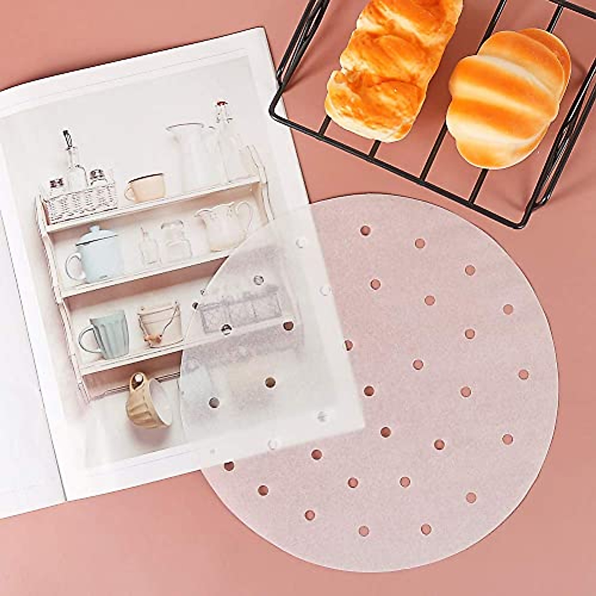 10 Inch Air Fryer Liners, Set of 200, 5/6/7/8/9 Inch Bamboo Steamer Liners/Air Fryer Perforated Parchment Paper for Air Fryer, Steaming Basket and More