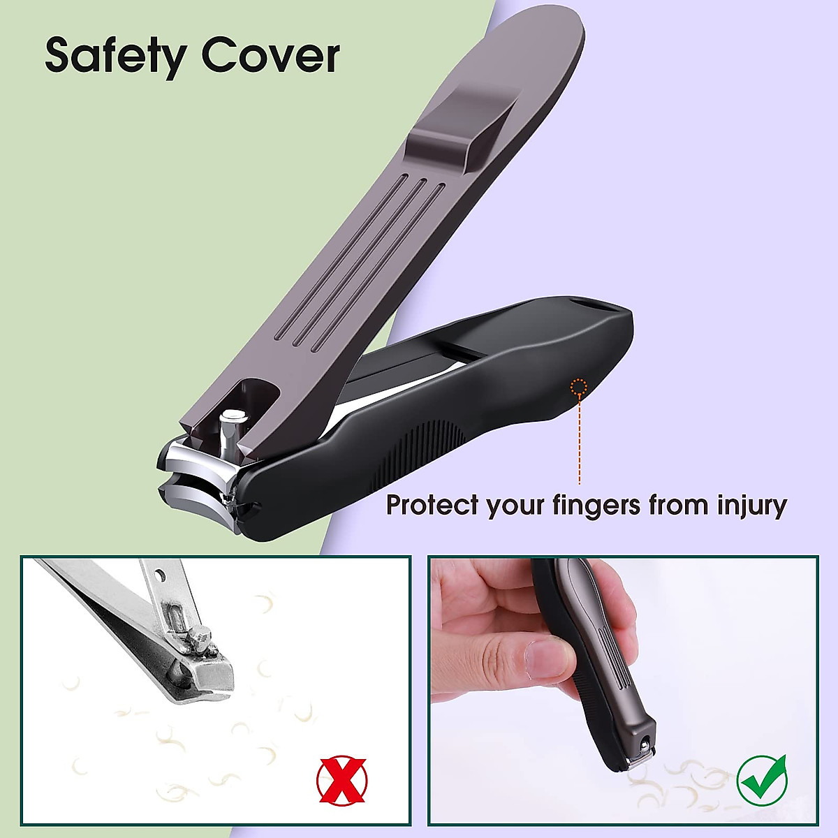 GLAMFIELDS Nail Clippers with No Splash Storage Box, Large Fingernail Toenail Clipper Detachable Easy Clean Nail Cutter Trimmer with Nail Files for Men & Women, Leather Case Packed(Black -1Pack)