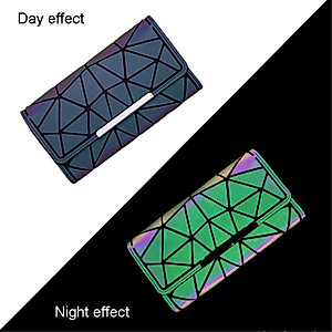 Andongnywell Iridescent Long Coin Purse Womens Geometric Rhomboids Wallets Trifold Reflective Clutch Luminous Wallet (Multicolor)