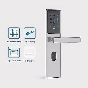 RFID Card Apartment Anti-Theft Swiping Ppassword Induction Electronic Lock+Card (Left Pull, Silver+APP)