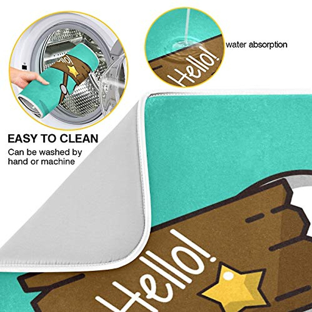 Hello Cute Koala Animal Dish Drying Mat 24"x18" Absorbent Machine Washable Hanging Fast Dry Pad Dish Protective Mat for Kitchen Countertop Heat Resistant Dinner Table Mat