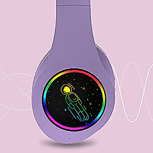 Cat Ear Headphones, Kawaii LED Light Up Wireless Bluetooth Headset, Cat Headphones Support TF Card Over-Ear Gaming Headset for Kid Adult Birthday Gift(Purple)