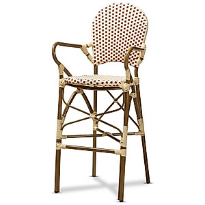 Baxton Studio Marguerite Classic French Indoor and Outdoor Beige and Red Bamboo Style Stackable Bistro Bar Stool