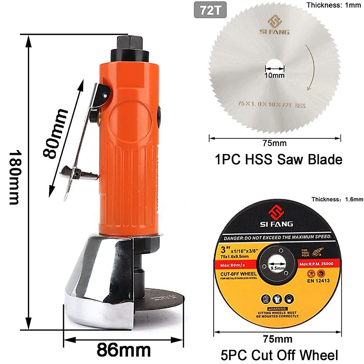 Air Cut Off Tool with 5Pcs 3-inch Die Grinder Cut-Off Wheels, Pneumatic Metal Sheet Cutting Tool, Heavy Duty Air Cutter Cut off Tool