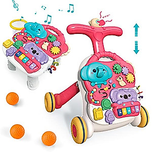 Baby Sit-to-Stand Walker,Toddler Entertainment Table Activity Center Early Perschool Education Toy,Baby Push Walker for Boy Girl 10 Months +