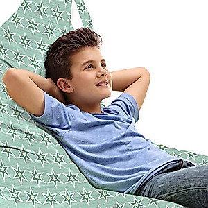 Lunarable Green Lounger Chair Bag, Stars Vintage Pattern Retro Colors Seventies Style, High Capacity Storage with Handle Container, Lounger Size, Pale Yellow Pale Green