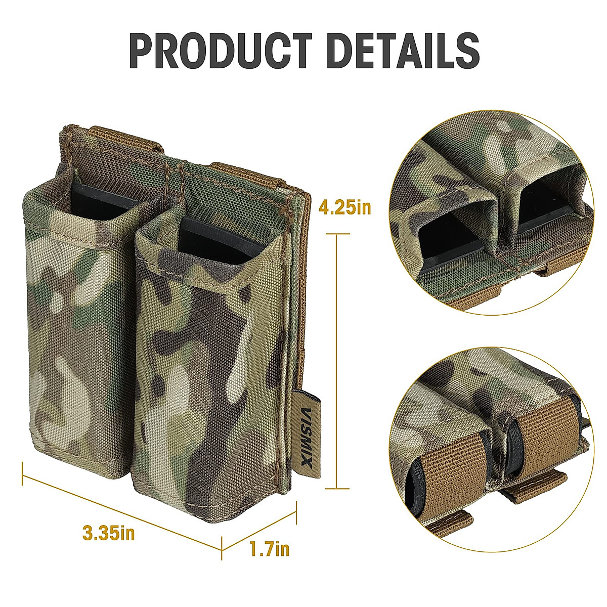 VISMIX Pistol Magazine Pouch, Double 9mm Mag Pouch with Quick Release Kydex Insert and MOLLE Compatible (Camo)