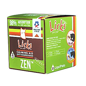 Licks Pill-Free Zen Cat Calming - Natural Calming Aid for Aggressive Behavior and Nervousness - Calming Cat Treats for Stress Relief & Cat Health - Gel Packets - 30 Use