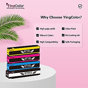 YingColor Compatible 970XL 971XL Ink Cartridge Replacement Compatible for HP 970 XL 971 XL for Officejet Pro X576dw X476dw X476dn X551dw X451dn X451dw Printer, 4 Packs (Black, Cyan, Magenta, Yellow)