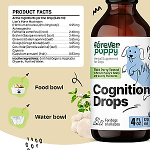 Cognition Drops for Dogs - Lion's Mane Mushroom Supplement for Dogs - Brain Health Support w/Ginkgo Biloba - Cognitive Drops w/Ashwagandha Root - Dog Mushroom Supplements for Focus & Clarity - 4 oz