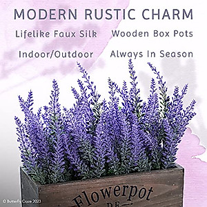 Butterfly Craze Artificial Lavender Plants in Rustic Wooden Planters - Lifelike, Stunning Faux Silk Purple Flowers Perfect for Elevating Your Patio, Home Décor, or Office, Large Dark Brown Pot
