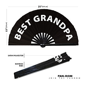 Best Grandpa hand fan foldable bamboo circuit hand fan funny gag slang words expressions statement gifts Festival accessories Rave handheld Circuit event fan Clack fans (Black)